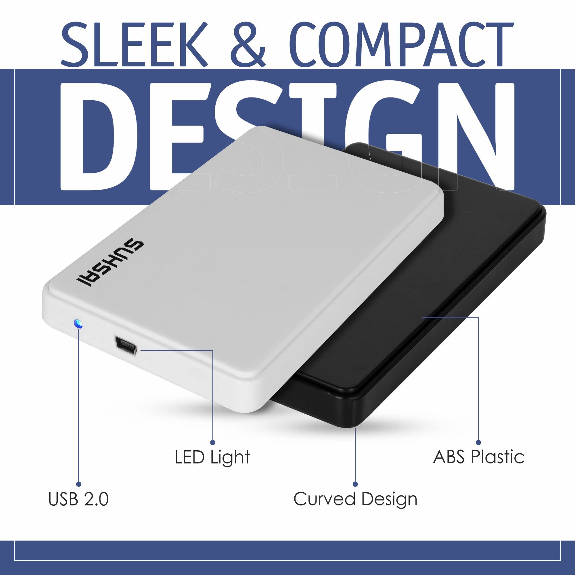 SUHSAI 500GB Portable External Hard Drive USB 2.0 Storage and Backup Drive, USB Hard Disk Drive, Memory Storage Expansion External HDD for Computer, Mac, Desktop (Black)