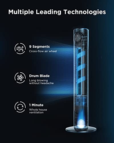 AIRMATE Tower Fan with Remote, 90° Oscillating Bladeless Fan, 42in Silent Standing Fan, 3 Modes 8 Speeds, LED Display Touchpad, 8H Timer Floor Fan for Bedroom Dorm Home Office, Washable & Portable