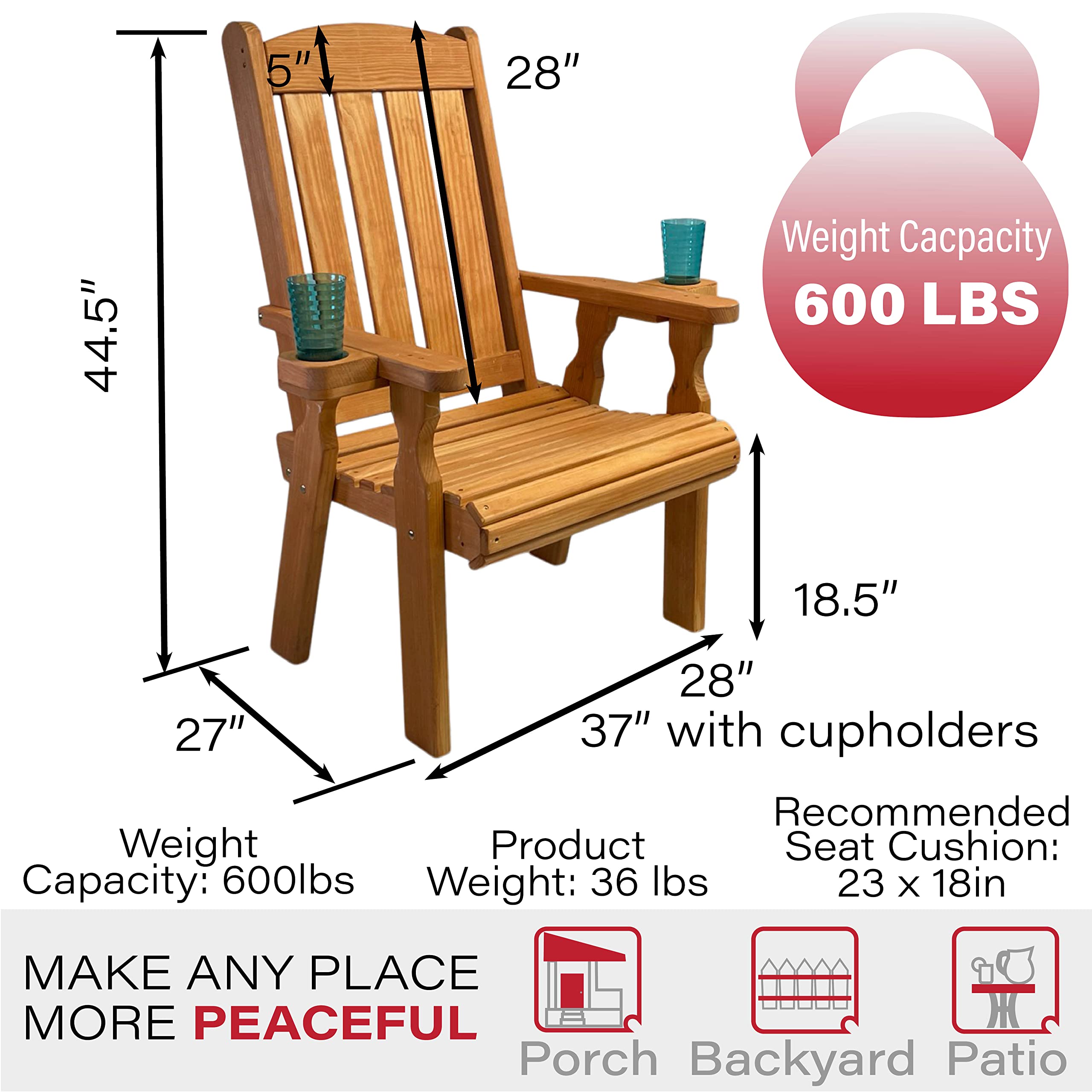 Amish Casual Heavy Duty 600 Lb High Back Mission Treated Patio Chair with Cupholders (Cedar Stain)