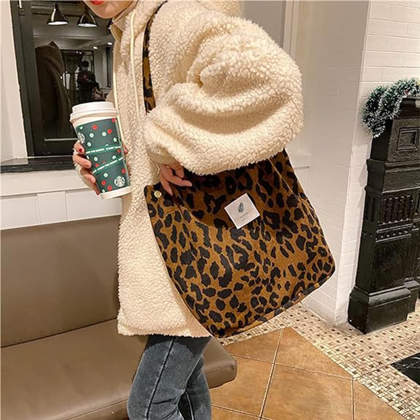 AioTio Women Handbag Shoulder Bag Women Handbag Large Fabric Bag Shopping Bag(leopard)