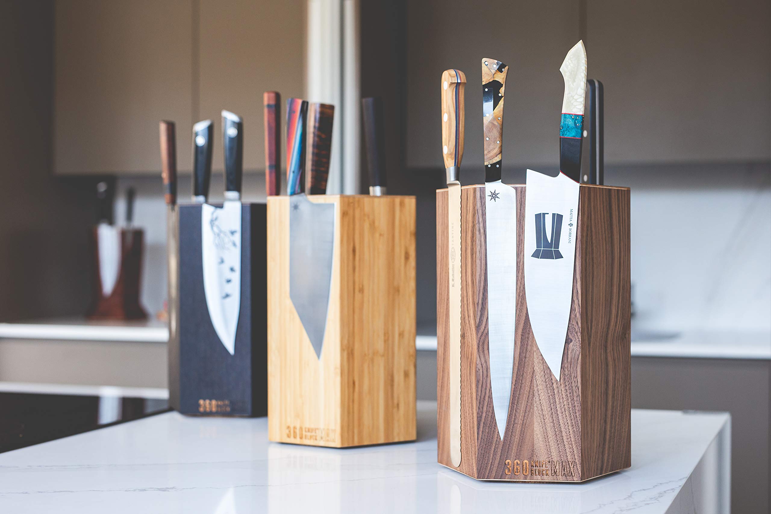 360 Knife Block MAX (Black) - magnetic, rotating, knife block - NOW holds 20+ knives w/top slots and 12" blade capacity