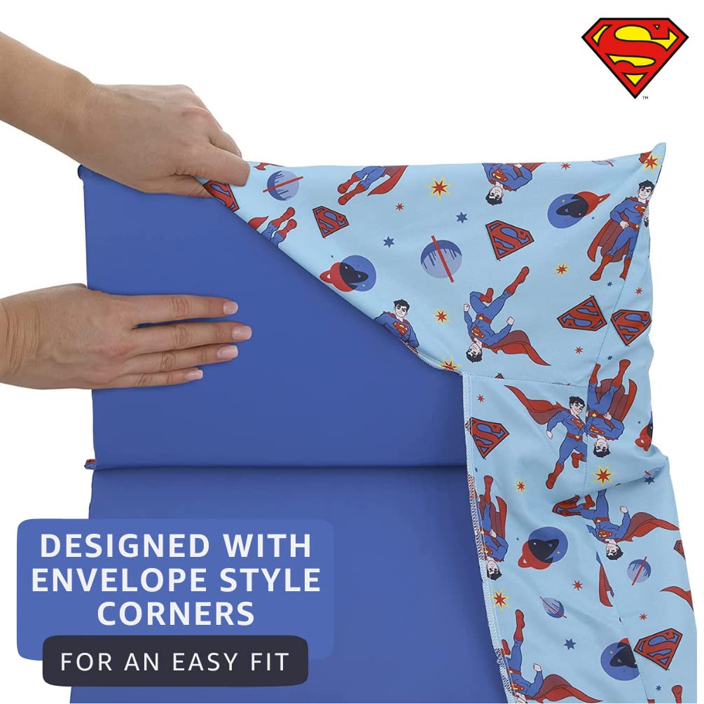 Warner Brothers Superman Blue and Red Icon, Planets, and Stars Preschool Nap Pad Sheet