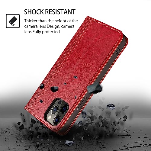 Arseaiy Case for Samsung Galaxy Note 10 Flip Phone Case Shockproof PU Leather Wallet Case Cover with Card Holder Kickstand Shell Red