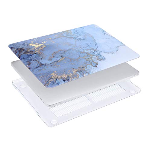 MOSISO Compatible with MacBook Pro 13 inch Case M2 2023, 2022, 2021-2016 A2338 M1 A2251 A2289 A2159 A1989 A1708 A1706,Plastic Watercolor Marble Hard Case&Keyboard Skin&Screen Protector&Pouch, Blue