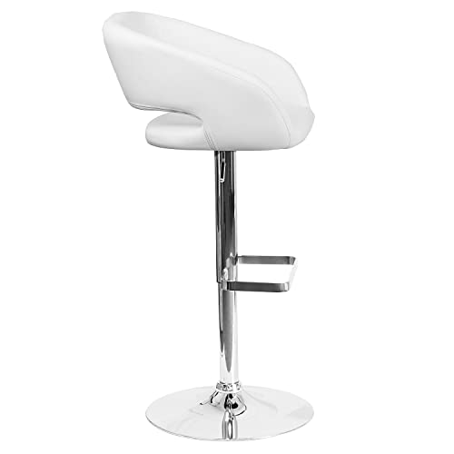 Flash Furniture Erik Comfortable & Stylish Contemporary Barstool with Rounded Mid-Back and Foot Rest, Adjustable Height - White Vinyl with Chrome Base