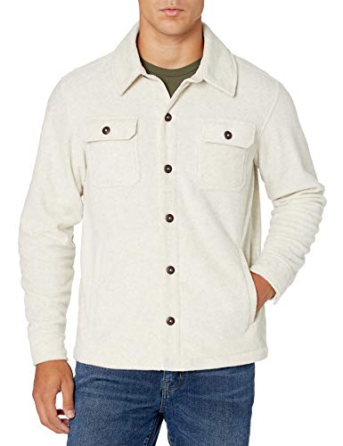 Amazon Essentials Men's Long-Sleeve Polar Fleece Shirt Jacket, Oatmeal Heather, Medium