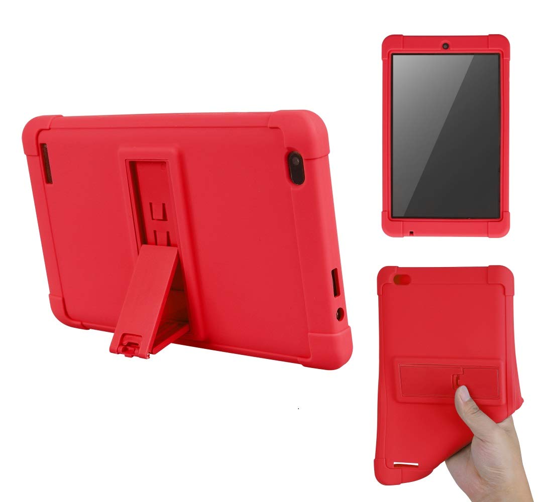Onn 7 inch Tablet Case, [Kickstand] Shockproof Silicone Cover Case for Onn 7" Tablet Model: 100015685/100005206 / 100026191 (Red)