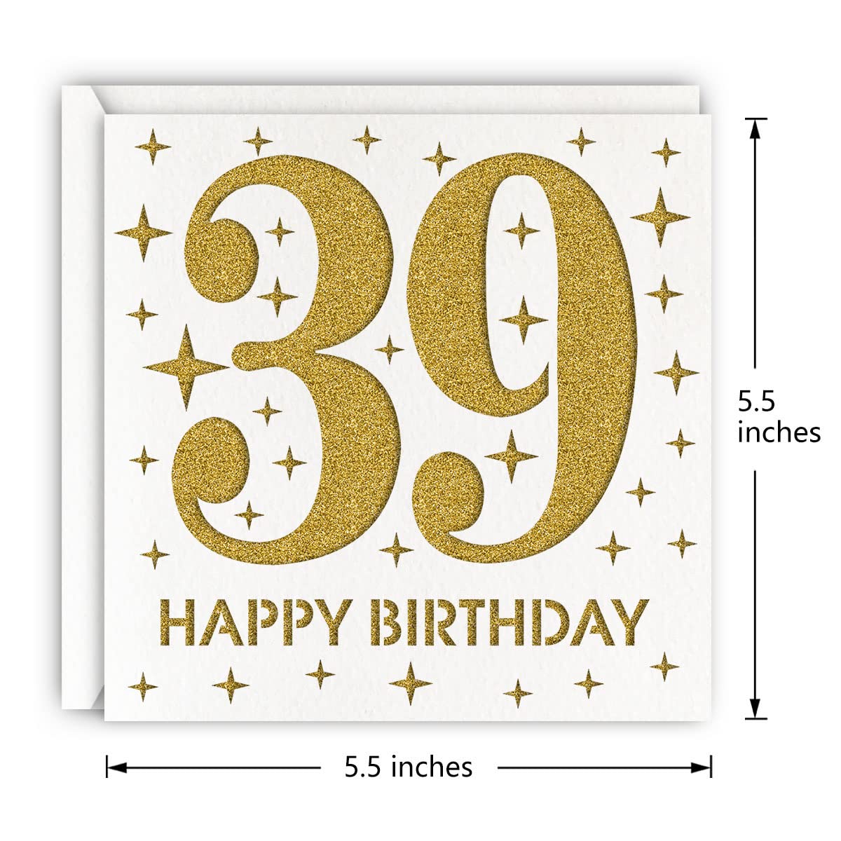 MAGJUCHE Gold 39th Birthday Card, Laser Cut Glitter Woman Man Age 39 Gift For Wife, Sister