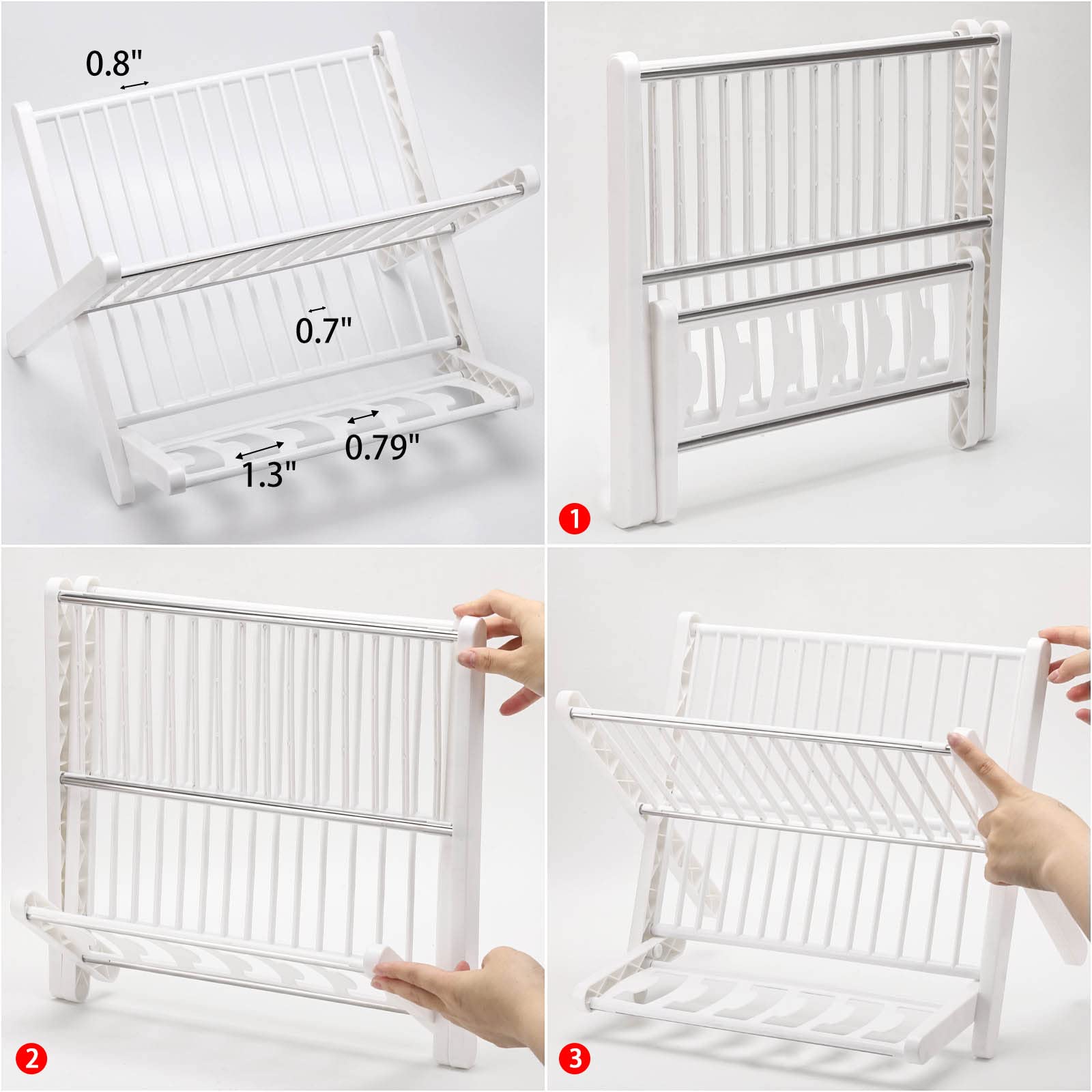acDesign 2 Tier Dish Drying Rack Folding Dish Dryer Rack Stainless Steel Dish Racks for Kitchen Counter(Black)