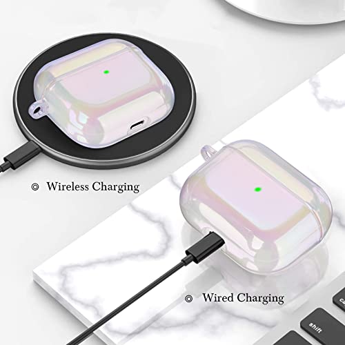AIRSPO AirPods 3 Case Cover Clear Lasher Hard PC Protective Case Colorful AirPod 3 Cover Skin Compatible with Apple AirPods 3rd Generation with Keychain (Glittery White)