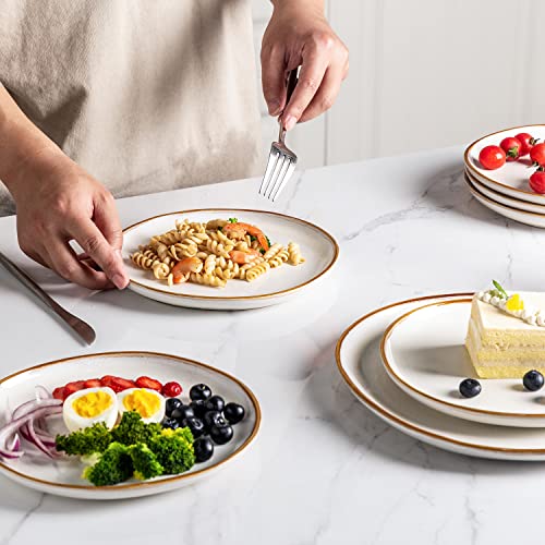 AmorArc Ceramic Dinner Plates Set of 6, 10.5 Inch Handmade Reactive Glaze Stoneware Plates, Large Rustic Shape Dinnerware Dish Set for Kitchen, Microwave & Dishwasher Safe, Scratch Resistant - Ivory