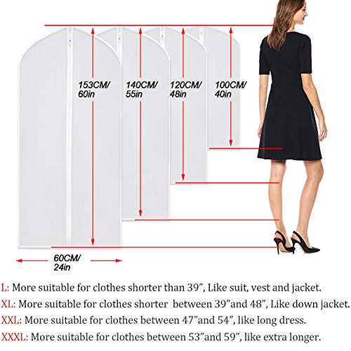 Hanging Garment Bags Cover 24''X48'' Lightweight Clear White Suit Protector Cover (Pack of 6) with Study Full Zipper for Suit Clothes Storage Closet (24''X48'', White)