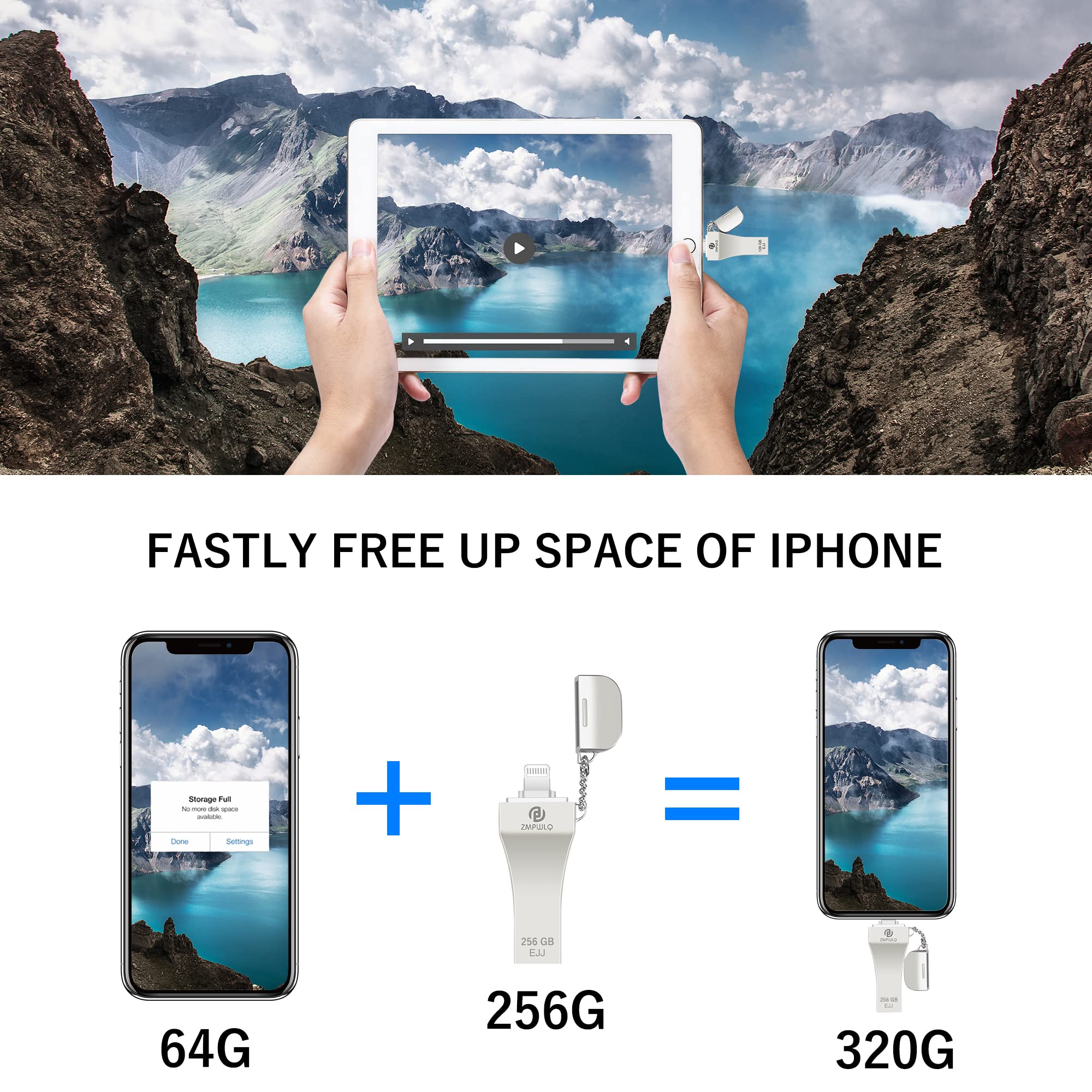 Apple MFi Certified 256GB Photo-Stick for iPhone External-iPhone-Storage iPhone-USB-Flash-Drive iPad Backup-Photo-Storage iPad USB-Thumb-Drive Data Transfer Device Memory Stick for iPhone/iPad/PC 1pcs