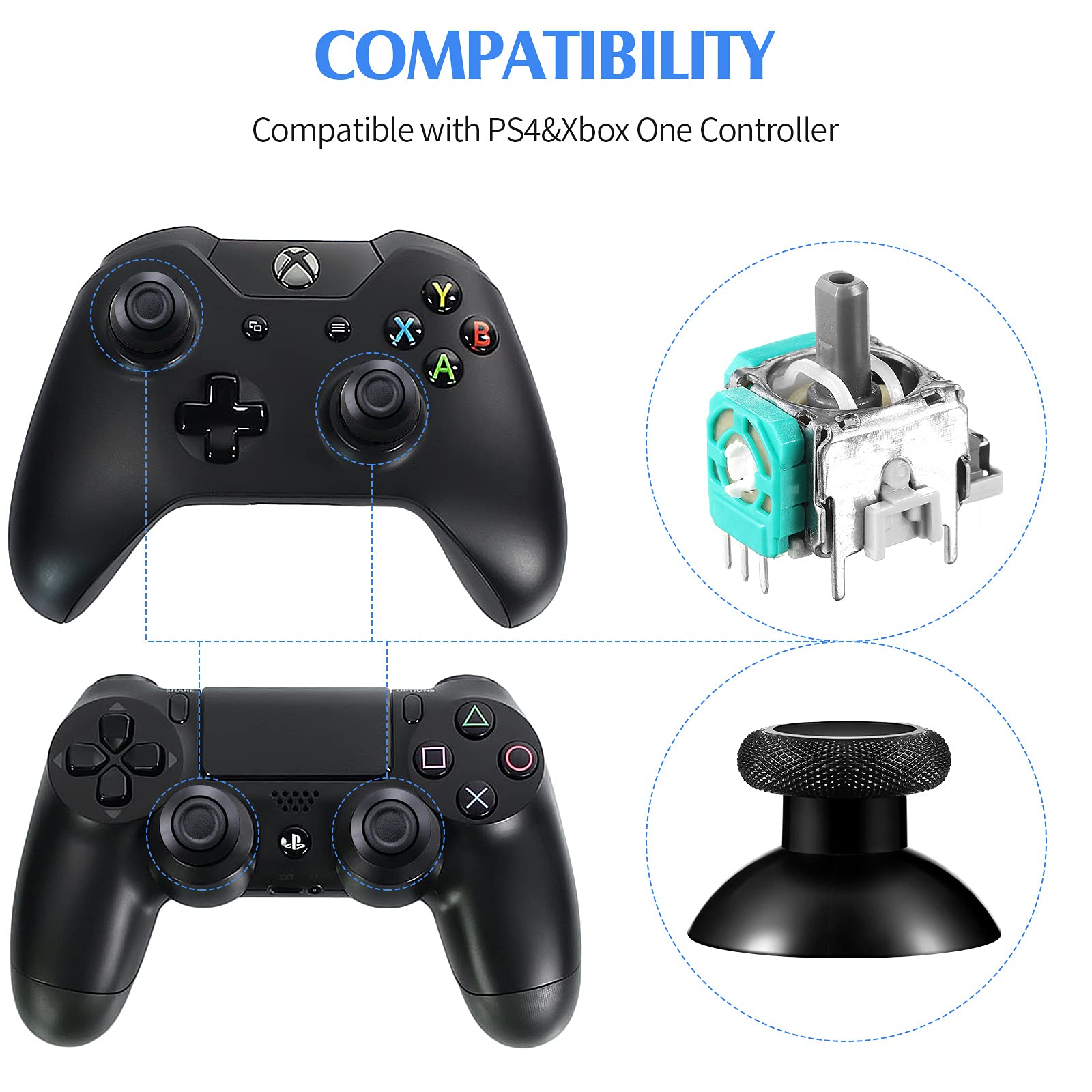 28 Piece Joystick Thumb Sleeve Silicone Cap Repair Kit with T6 T8 Screwdriver, 8 Pieces 3D Analog Joystick, 8 Pieces Thumb Caps, 8 Pieces Cat Claw Handle Buttons Compatible with Xbox One Controller