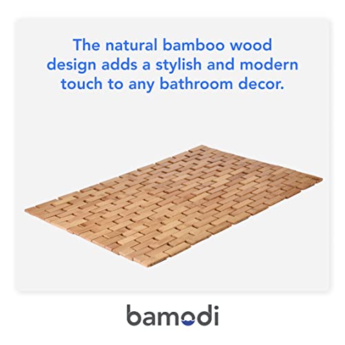 Bamodi Bathroom Bamboo Floor Mat - Wooden Bath Rug - Natural Wood Accessories for Spa, Bathtub, Kitchen, Pool, Beach Area - Mats for Inside Shower