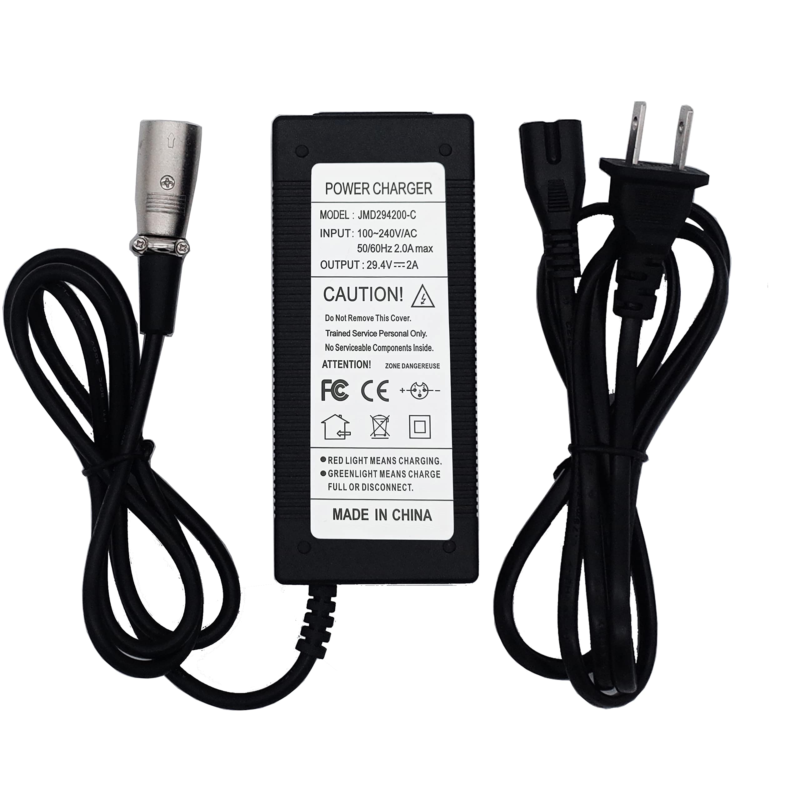 Unocho 29V Battery Charger 2A DC Charger Power Supply Adapter for 24V Lithium Batteries li-ion Batteries Pack with 3-pin XLR Connector