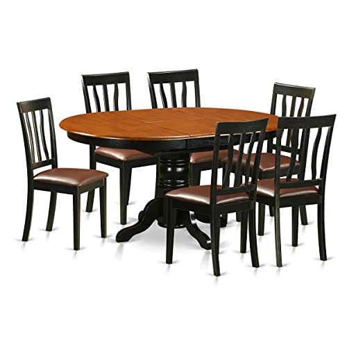 East-West Furniture 7-Pieces Nook Kitchen Table Set PU Leather wood chairs β Black and cherry Finish Hardwood Butterfly Leaf Pedestal Modern Dining Table and Frame