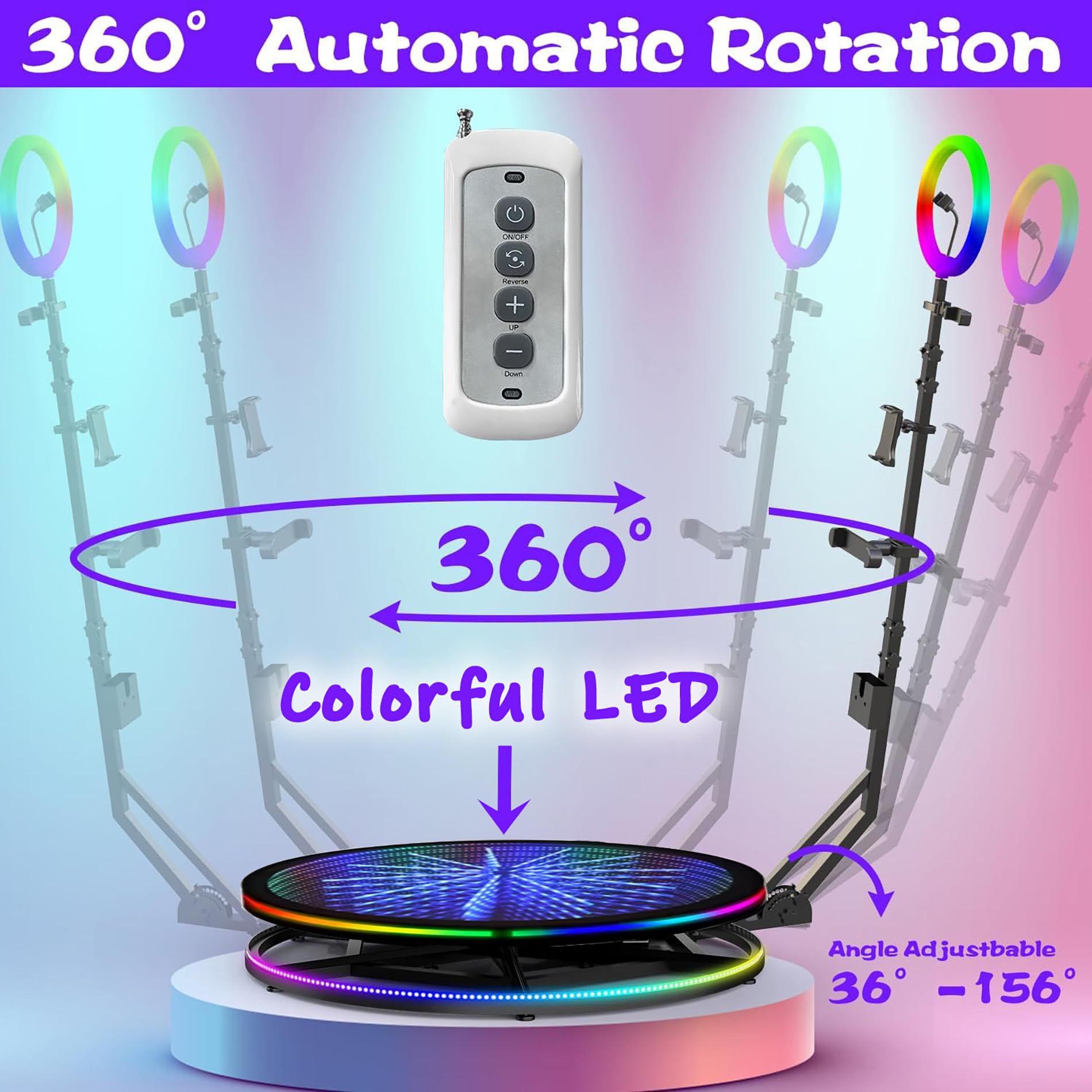 360 Photo Booth Machine for Parties Free Custom Logo with Ring Light Stand on Remote Control Automatic Slow Motion 360 Spin Photo Camera Booth