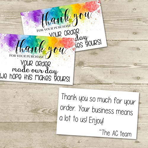 Your Order Made Our Day Watercolor Rainbow Thank You Customer Appreciation Package Inserts for Small Businesses, 100 2" X 3.5” Single Sided Insert Cards by AmandaCreation