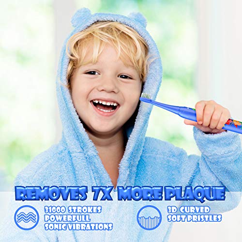 LEMARC USA Supersonic Kids Electric Toothbrush 8 Dupont Brush Heads, USB Rechargeable, Vibration Speed Control Plus Massage Mode, 2 Min Timer, Waterproof, for Age 3+