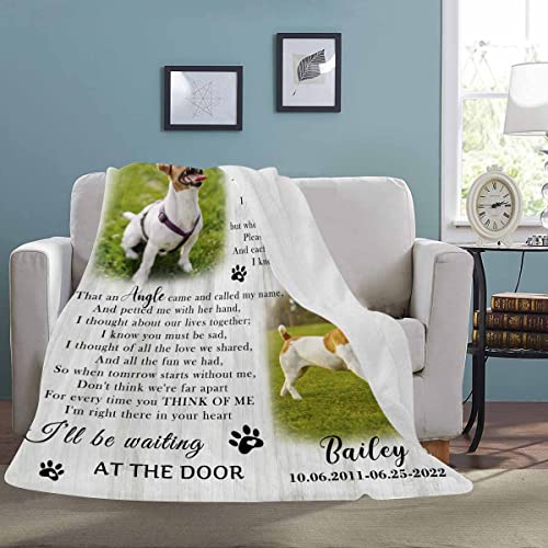 Artsadd Dog Pictures Custom Throw Blanket with Name Personalized Pet Memorial Blanket Memory Gift for Friends Sympathy Remembrance Customized Bed Throw Blanket Made in USA