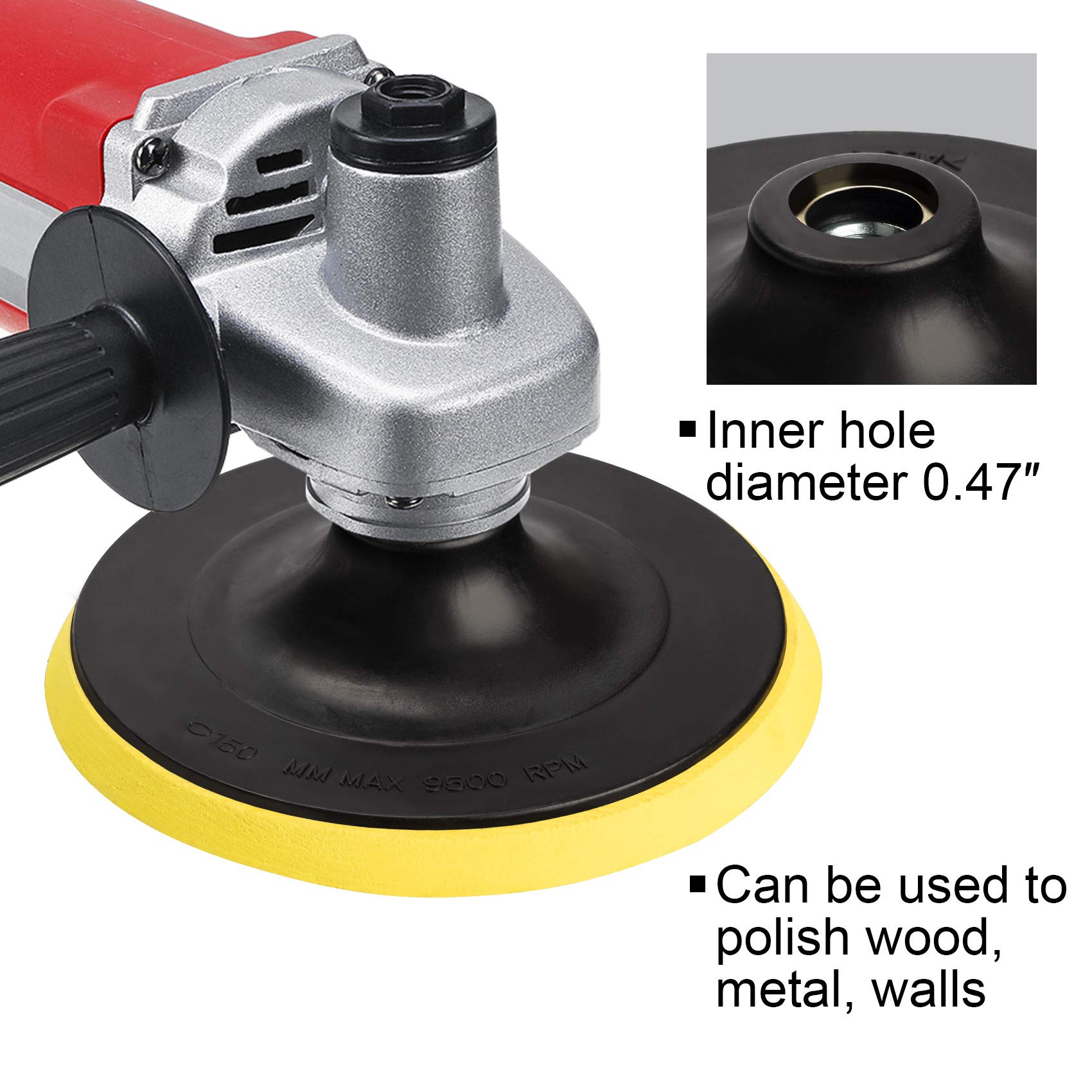 6 Inch(150mm) Hook and Loop Buffing Pad for Sanding Discs, Rotary Backing Pad with M14 Drill Attachment Adapter and Soft Foam Layer