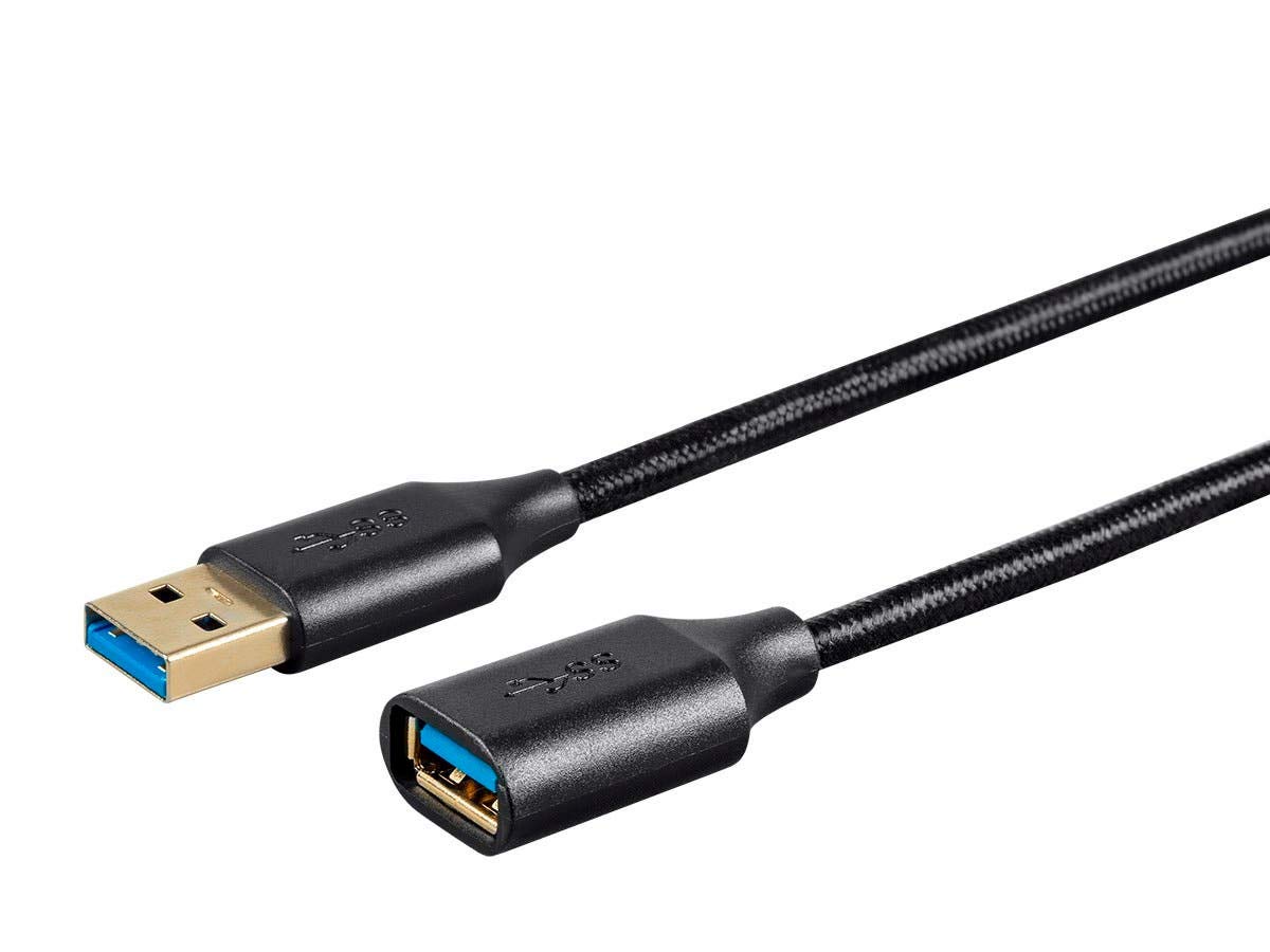 Monoprice USB 3.0 Premium Extension Cable - Type-A Male to Type-A Female, Braided Nylon Jacket, 3 Feet, Black