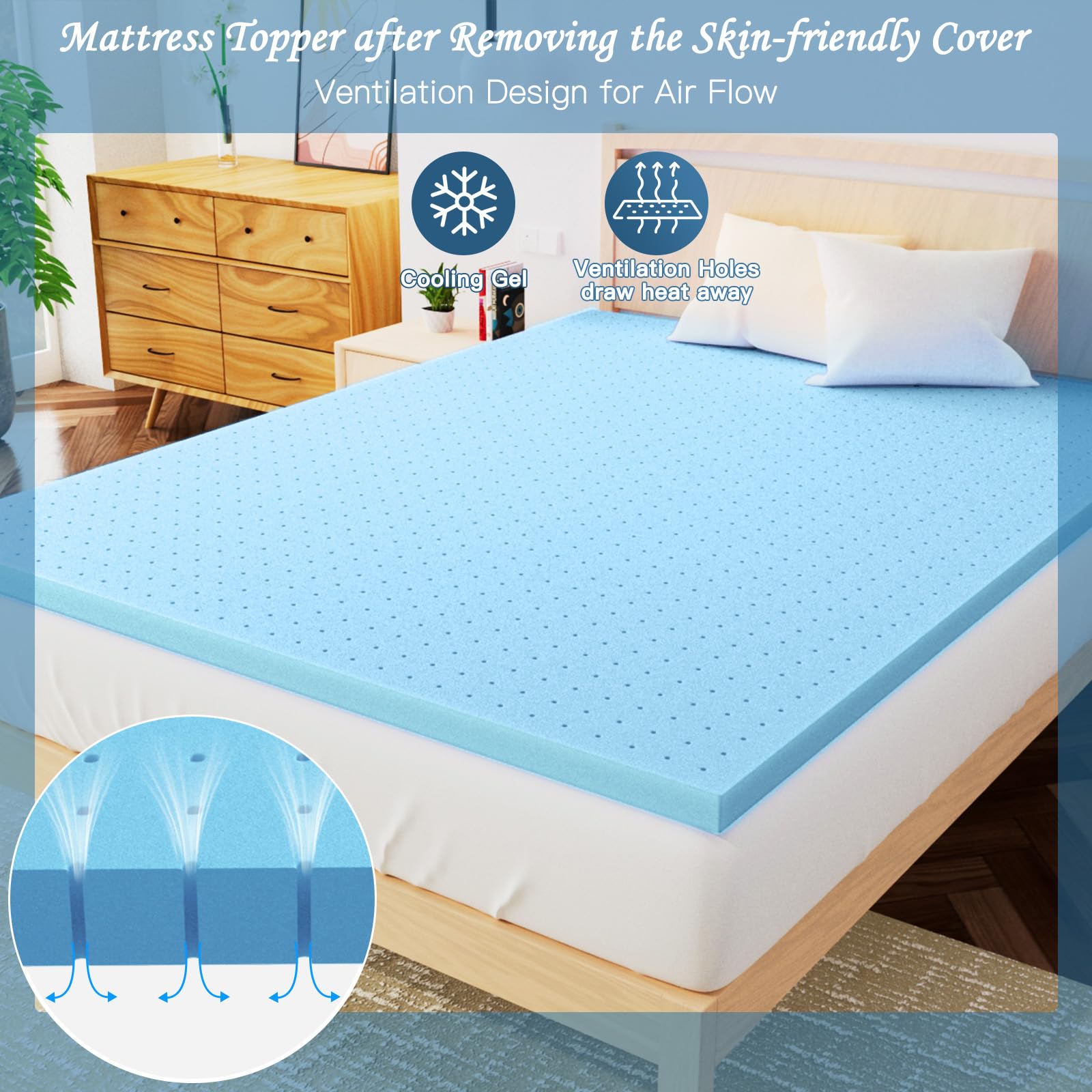 Airensky 2 Inch Memory Foam Mattress Topper,Cooling Gel Infused High Density Twin(39"x75") Topper with Removable Skin-Friendly Cover,Bed Topper for Pressure Relief Back Pain, CertiPUR-US Certified