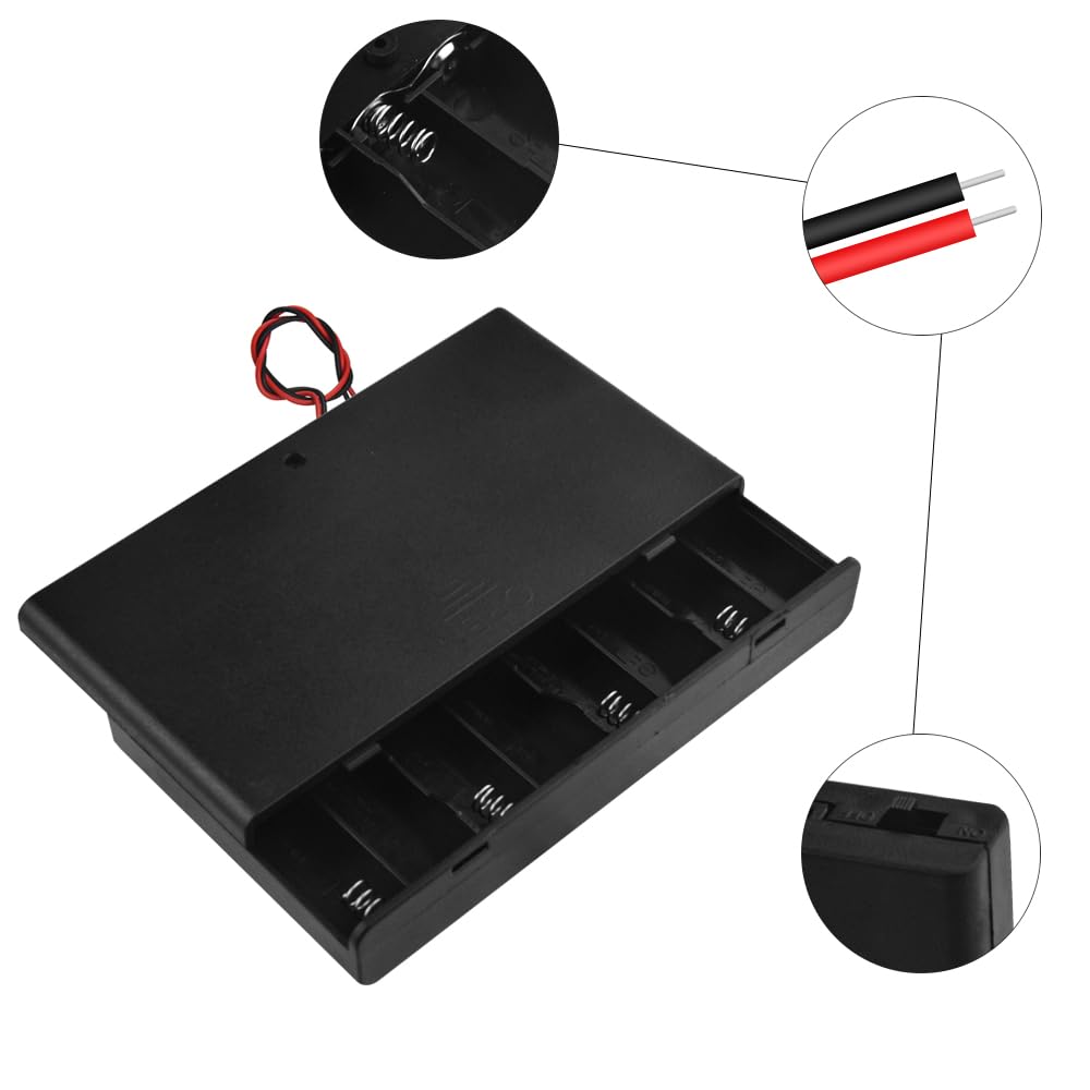 WMYCONGCONG 5 PCS 8 x 1.5V 12V AA Battery Holder Case Box with ON/Off Switch and Leads Wire