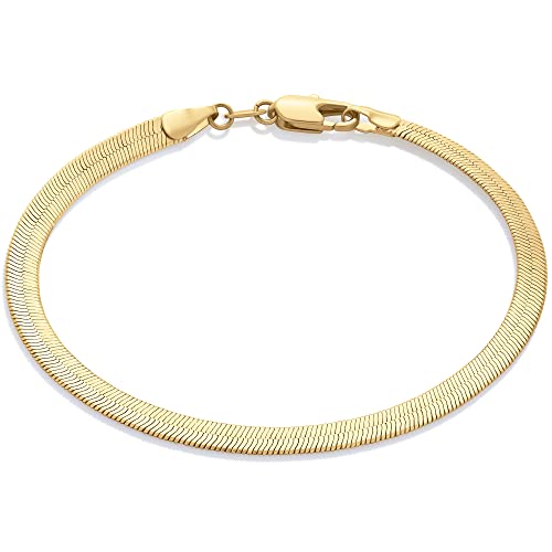 Amazon Essentials 14K Gold Plated Double Herringbone Chain Bracelet 7.5", Yellow Gold
