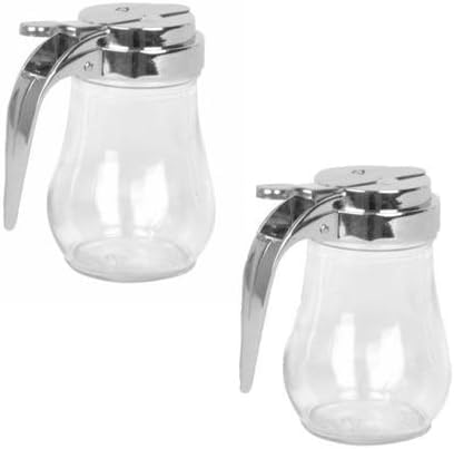 6 Oz. (Ounce) Glass Bulb Jar Syrup Dispenser, Sugar Dispenser, Retracting Spout, Dispensing Thumb-Lever, Pancake House Style (2)