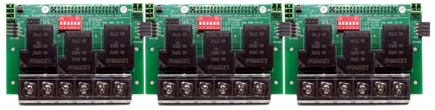 Three 40A/240V Relays RS485 Daisy-channable HAT for Raspberry Pi