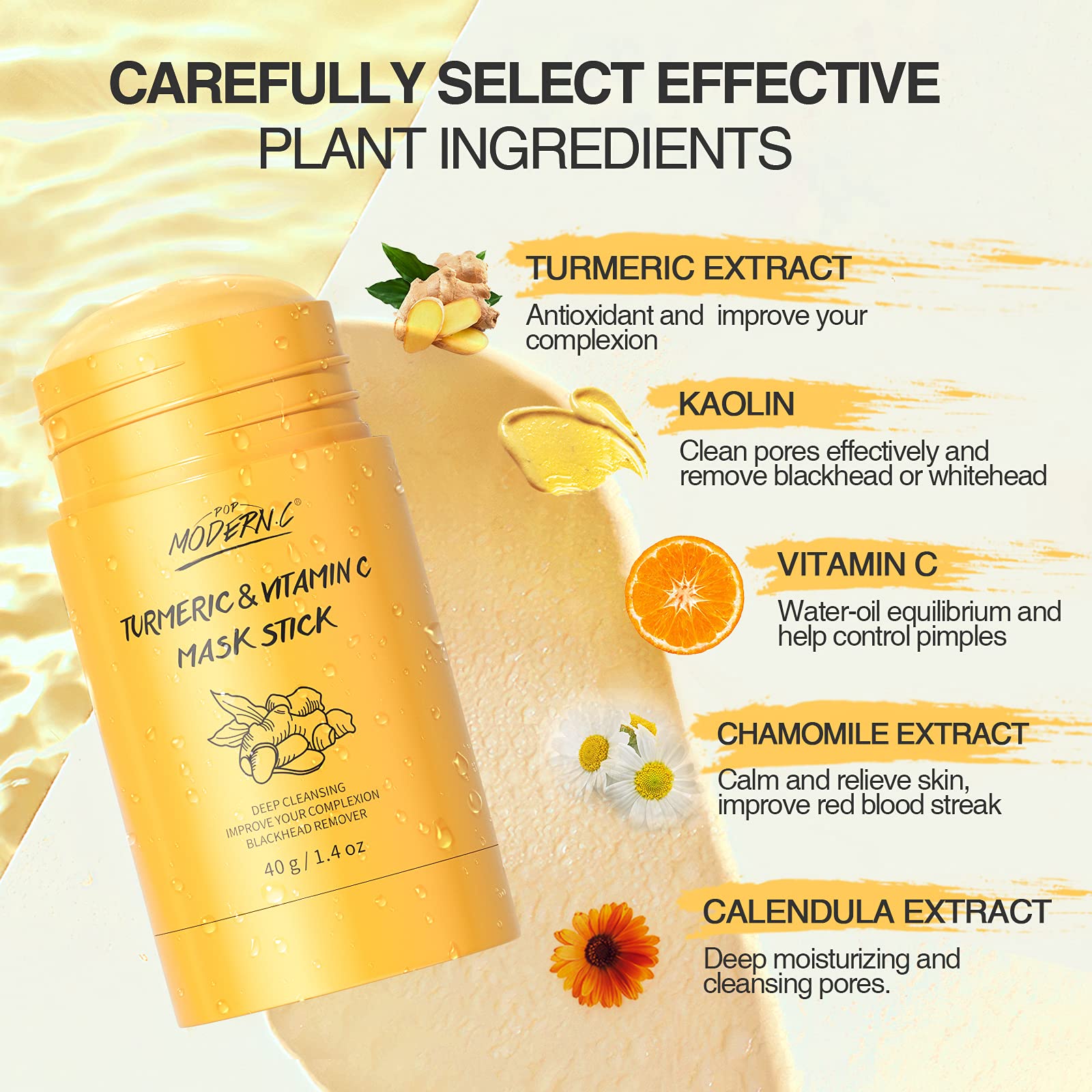 Turmeric Clay Stick Mask Organic Vitamin C Purifying Mask for Blackhead Cleansing Healing Clay Mud Mask for Deep Clean Pore Improve Skin Acne Scars Facial Mask With Blackhead Remover Extractor Tools