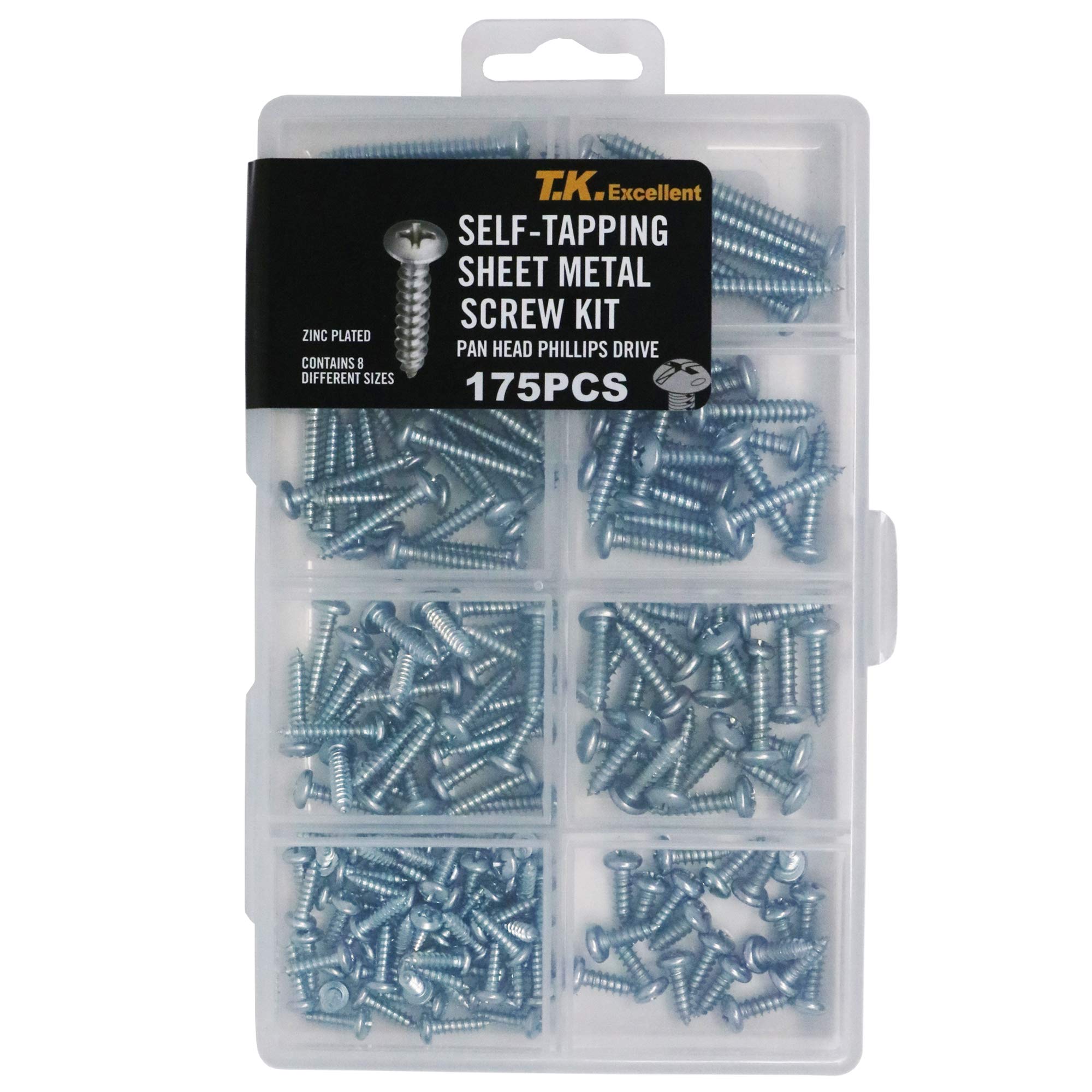 T.K.Excellent Self Tapping Screws Pan Head Phillips Drive Sheet Metal Screw Assortment Kit,175 Pieces
