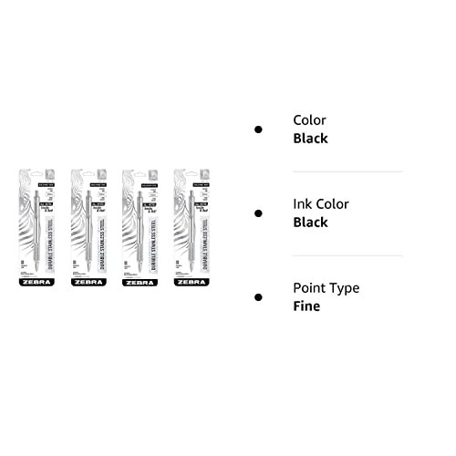 Zebra 29411 F-701 Ballpoint Stainless Steel Retractable Pen, Fine Point, 0.8mm, Black Ink (4)