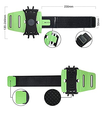 360° Rotatable Running Armband Cell Phone Sports Arm Bands Workout Walking Gym Exercise Wristband Phone Holder for iPhone 12/13 Pro Max/Samsung Galaxy S20 FE/S21/A52/A32/Moto G7 Plus/G8 Power (Green)