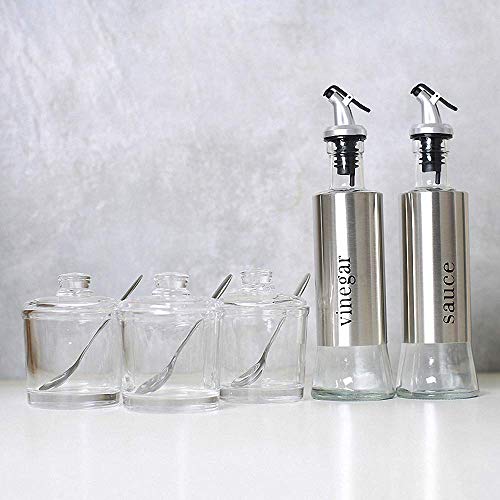 Classic Clear Glass Sugar Bowl with Lid Serving Spoon Salt Pot Pepper Storage Jar Seasoning Pot Dispenser Container Sugar Box Condiment Spice Racks Holder for Home Kitchen