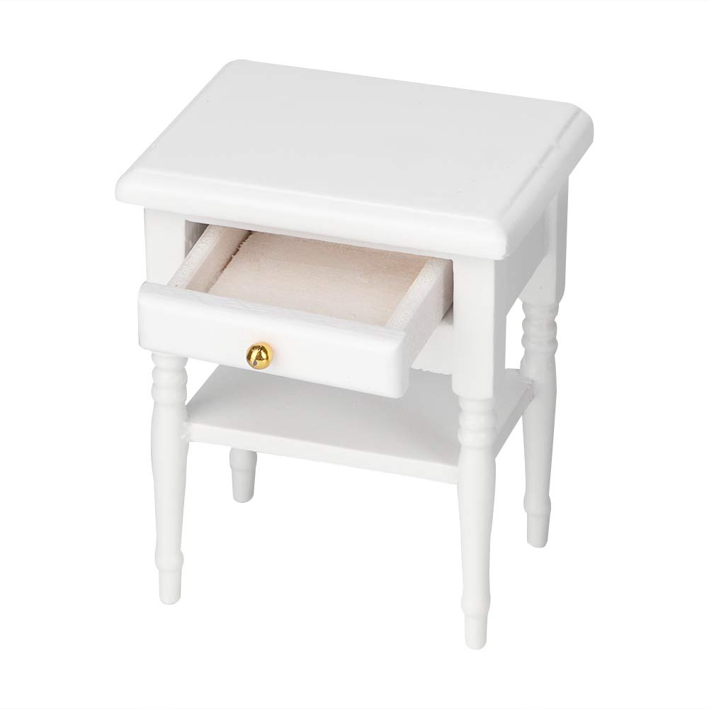Nightstand Cabinet Model, Lightweight Non-Toxic Fashionable Appearance White Nightstand Model with Drawer for Dolls Bedroom