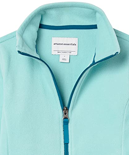 Amazon Essentials Girls' Polar Fleece Full-Zip Mock Jacket, Aqua Blue/Teal Blue, Small