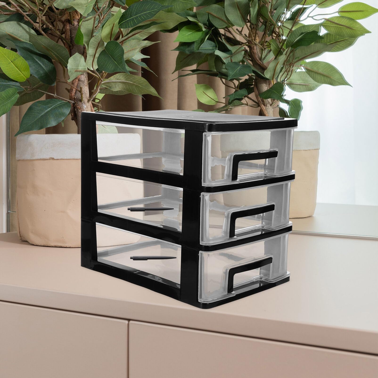VANZACK Plastic Organizers and Storag, 3-Drawer Desktop Storage Unit Plastic Drawer Storage Container for Home, Office, Bathroom Storage Cabinet