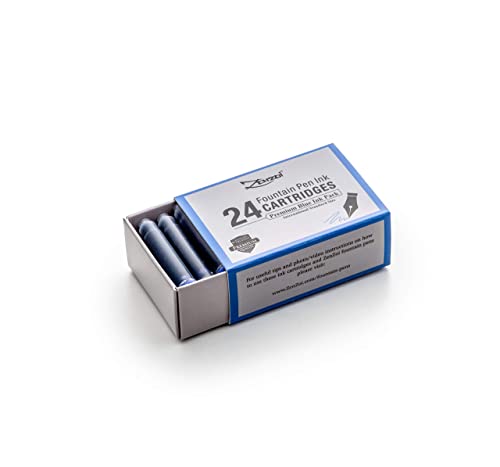 ZenZoi Fountain Pen Ink Cartridge Refills- 24 Bulk Premium Blue Case- Professional Grade, International Size, Non-Toxic Ink- Smooth, Blotch-Free Writing for Luxury Pens β German Nibs (Blue)