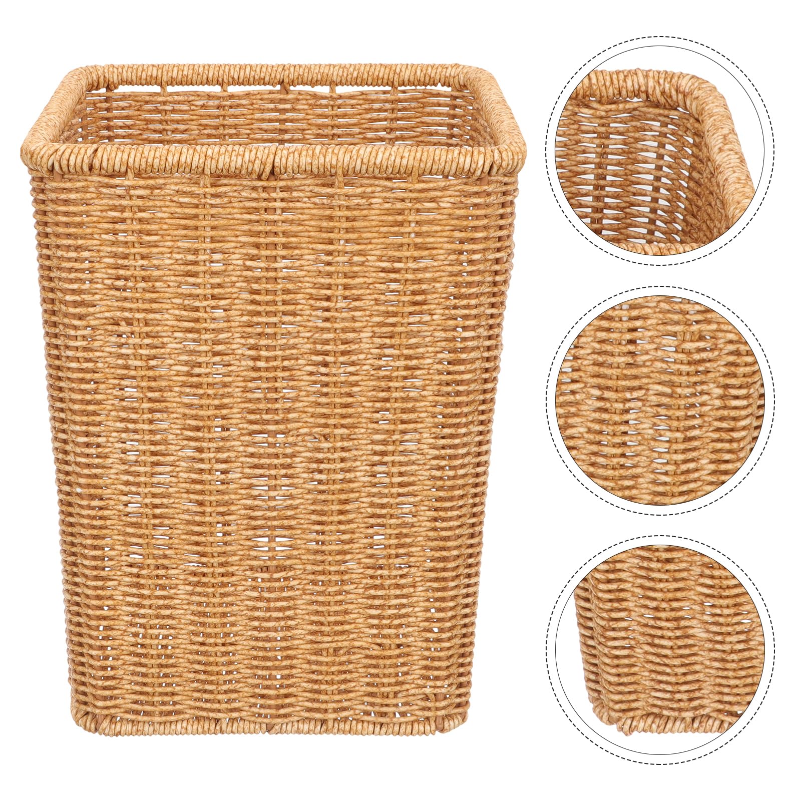 Amosfun Rattan Trash Can Wicker Desktop Organiser Basket Home Bathroom Laundry Hampers 10.8 Inch Tall