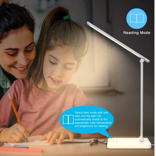 Aourow Desk Lamp LED Dimmable,Table Lamp with 5 Light Modes and 5 Brightness Levels for Home Office,Touch Desk Light with 45 Minute Timer for Bedside Reading,White(USB Charger NOT Included)