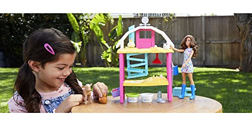 Barbie Doll & Playset, Hatch & Gather Egg Farm with Hatching Molds & Dough, Chicken Coop, 10 Animals & Accessories, Brunette Doll