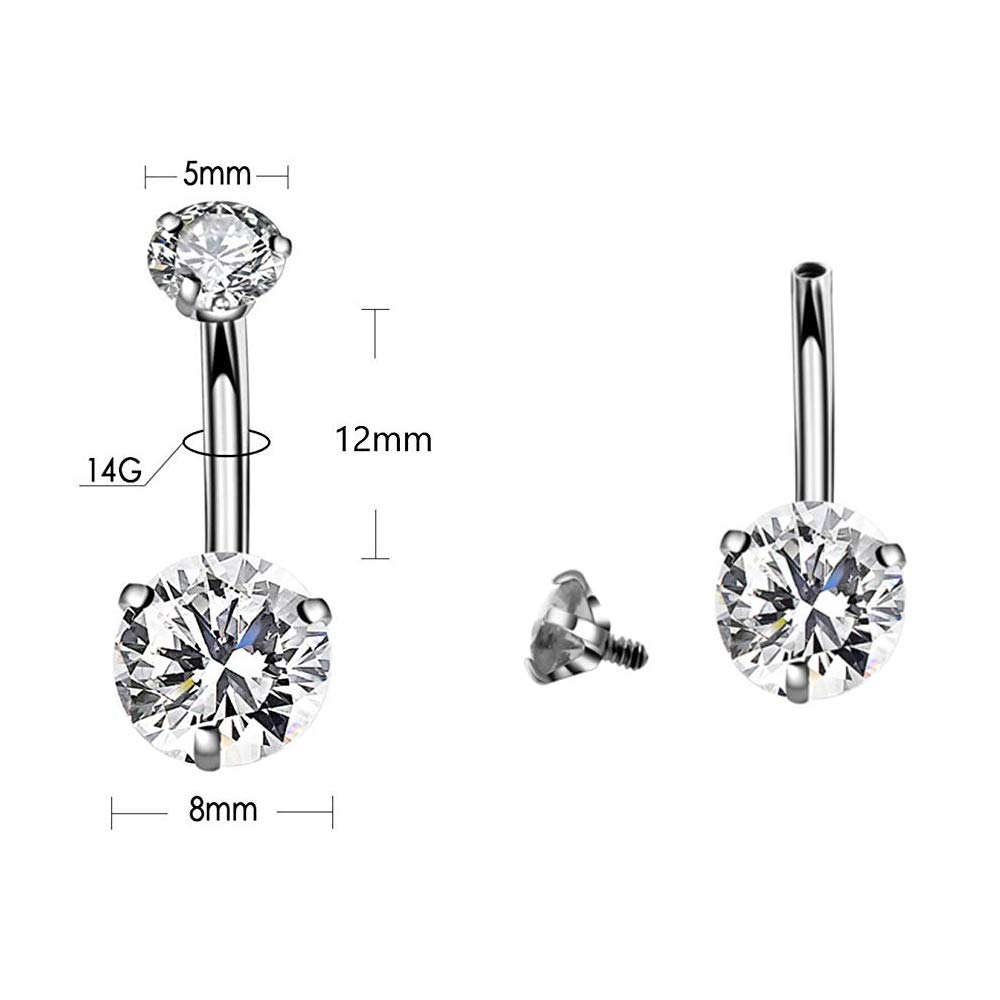 Jconly 14G Belly Button Ring with 316L Steel Piercing Needles and Clamp Belly Kit