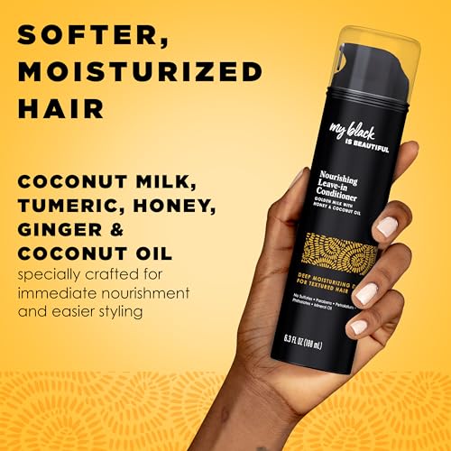 MY BLACK IS BEAUTIFUL Nourishing Leave-In Conditioning Cream, for Curly and Coily Hair with Coconut Oil, Honey, and Tumeric, 6.3 fl oz
