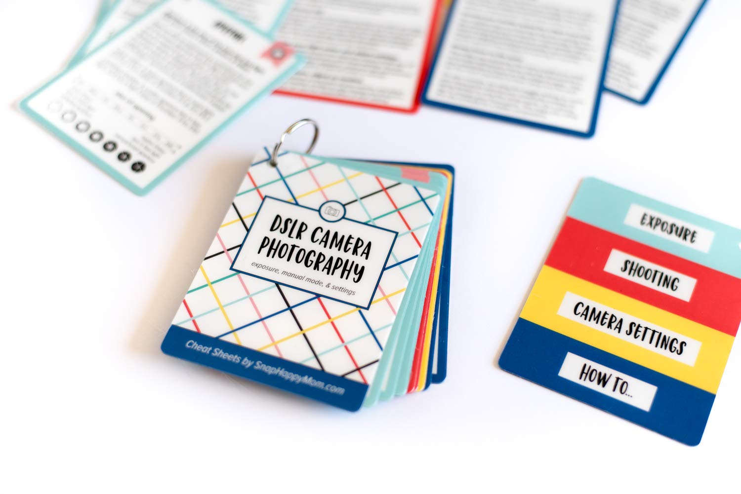 DSLR Cheat Sheet Cards for Canon, Nikon and Sony Cameras - Plastic Quick Reference Photography Cards | Camera Settings, Exposure & Manual Mode (Bright)