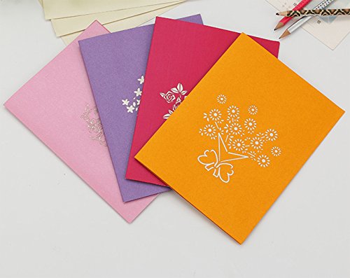 Flower Pop Up Cards 3D, Flower Greeting Card with Envelopes for All Occasions, Assorted 4 Flower Cards for Thanksgiving Birthday Christmas Valentine's Day Gift…