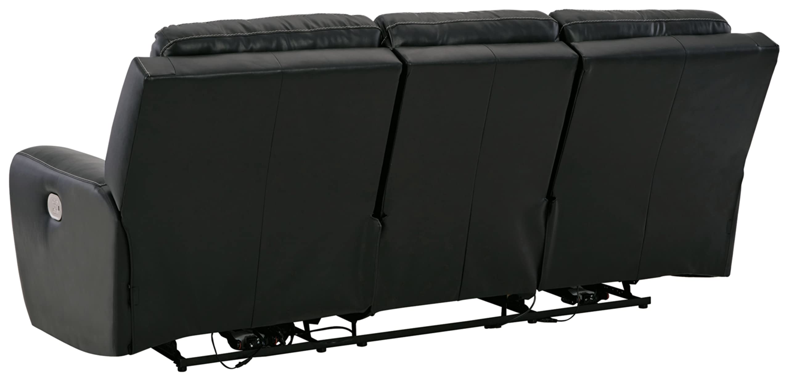 Signature Design by Ashley Warlin Modern Faux Leather Tufted Power Reclining Sofa with Adjustable Headrest, Black