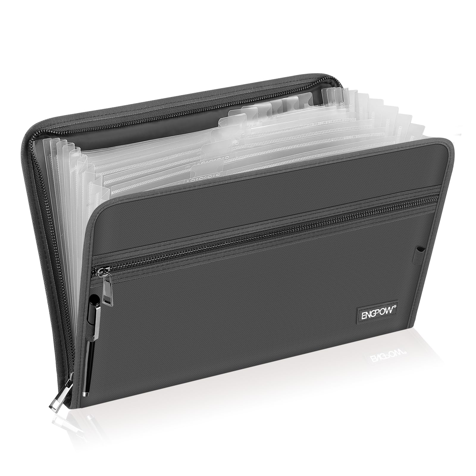 ENGPOW Accordion File Organizer,Fireproof 13 Pockets Expanding File Folder,Document Organizer Folder with Zipper&Labels,Portable Home Travel Safe Storage for Letter A4 Files and More,Gray